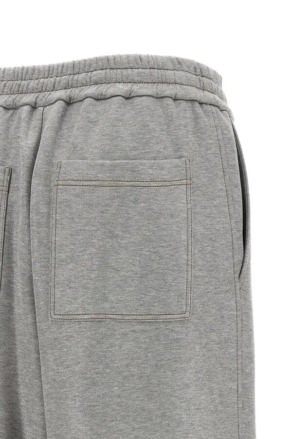 Brunello Cucinelli Drawstring Wide-leg Cotton Blend Joggers With Metallic Thread Contrast Stitching