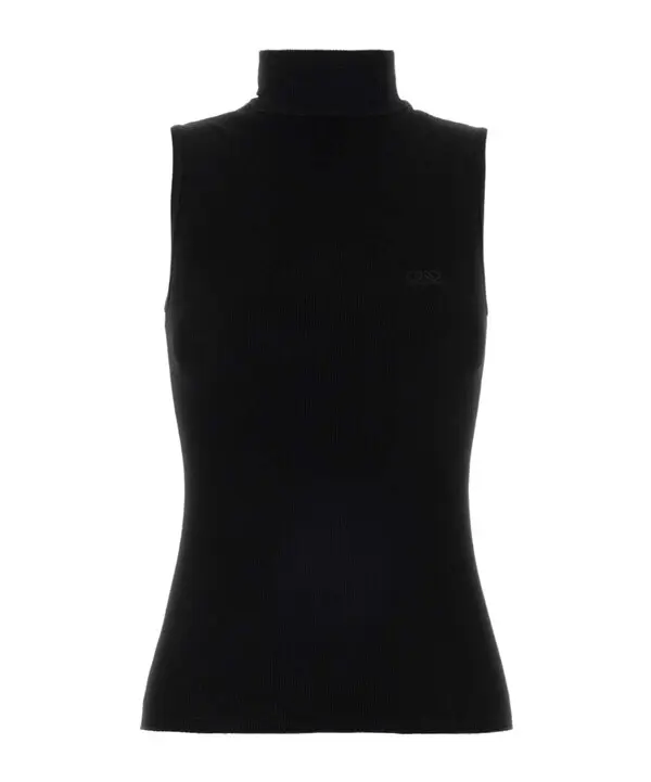 Loewe High-neck Sleeveless Top With Double L Embroidery - Black