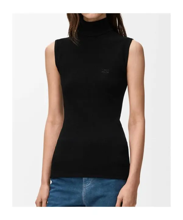 Loewe High-neck Sleeveless Top With Double L Embroidery - Black