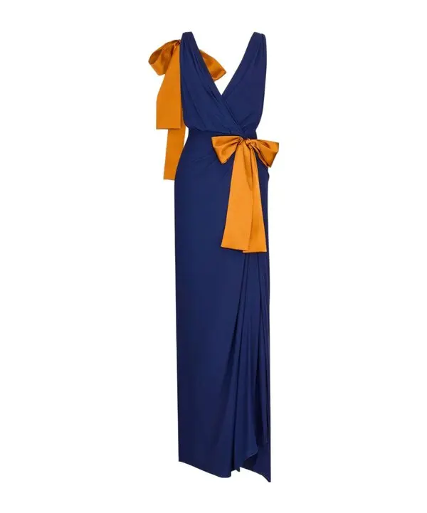 Saint Laurent Draped Bow Detailed Maxi Dress - Blue
