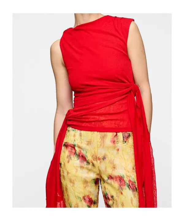 GANNI Sleeveless Asymmetrical Neckline Knot Detail Top