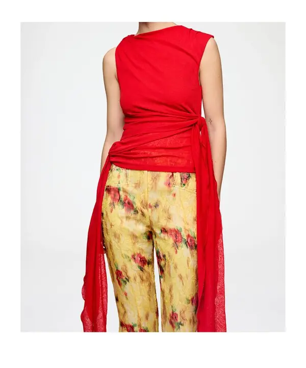 GANNI Sleeveless Asymmetrical Neckline Knot Detail Top