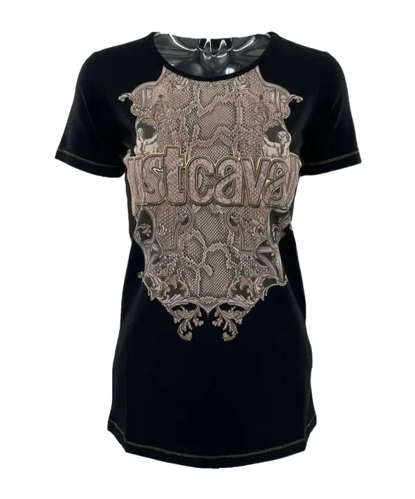 Just Cavalli Logo Letter Round Neck T-shirt - Black
