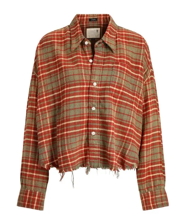 R13 Long Sleeve Cropped Shirt In Checks