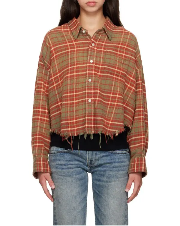 R13 Long Sleeve Cropped Shirt In Checks