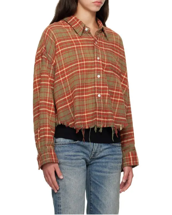 R13 Long Sleeve Cropped Shirt In Checks