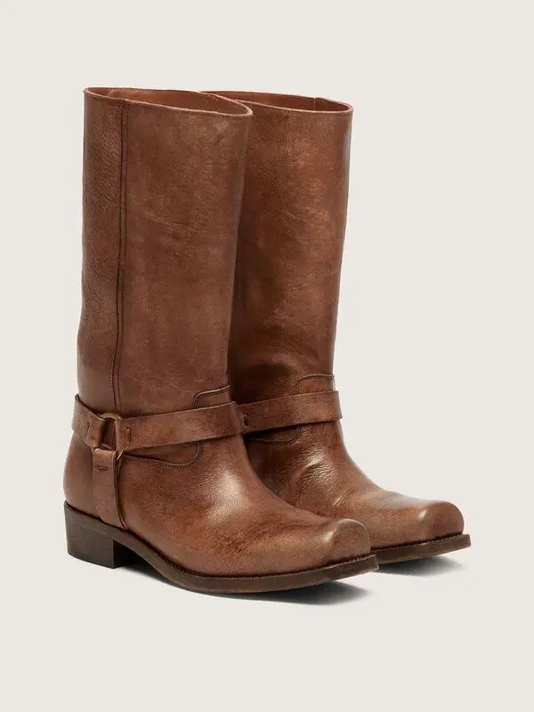 GOLDEN GOOSE High Biker Boots With Metal Buckle Strap - Brown