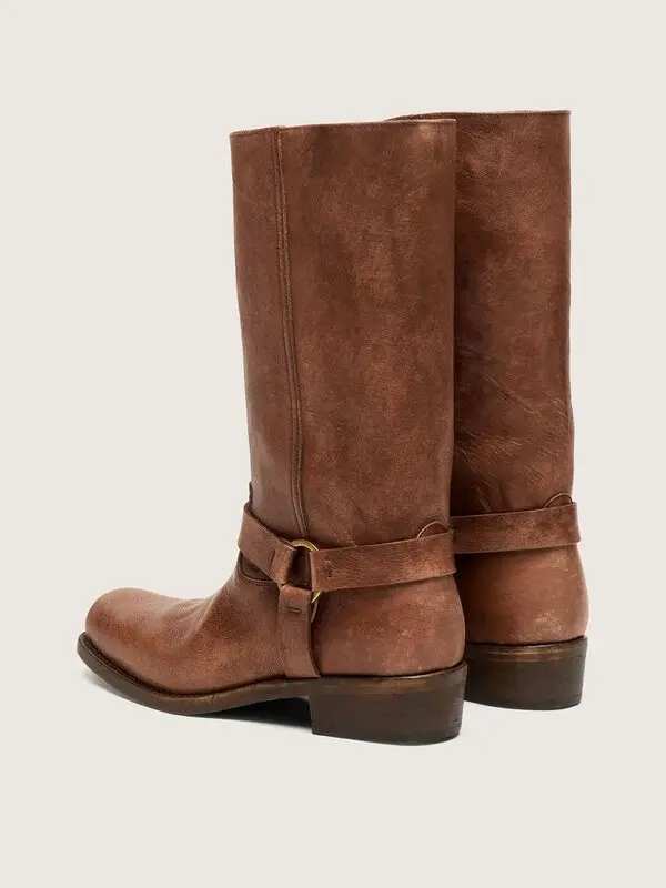 GOLDEN GOOSE High Biker Boots With Metal Buckle Strap - Brown