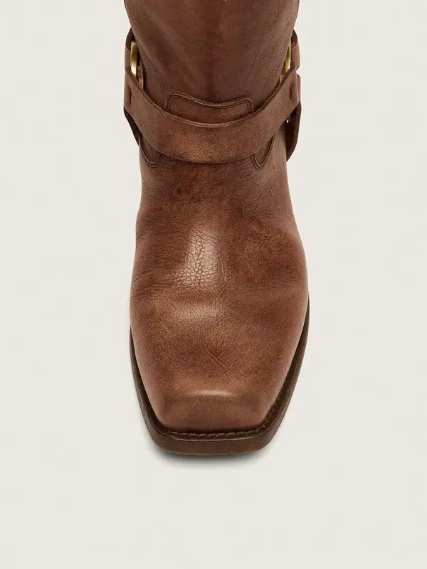 GOLDEN GOOSE High Biker Boots With Metal Buckle Strap - Brown