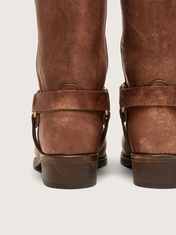 GOLDEN GOOSE High Biker Boots With Metal Buckle Strap - Brown