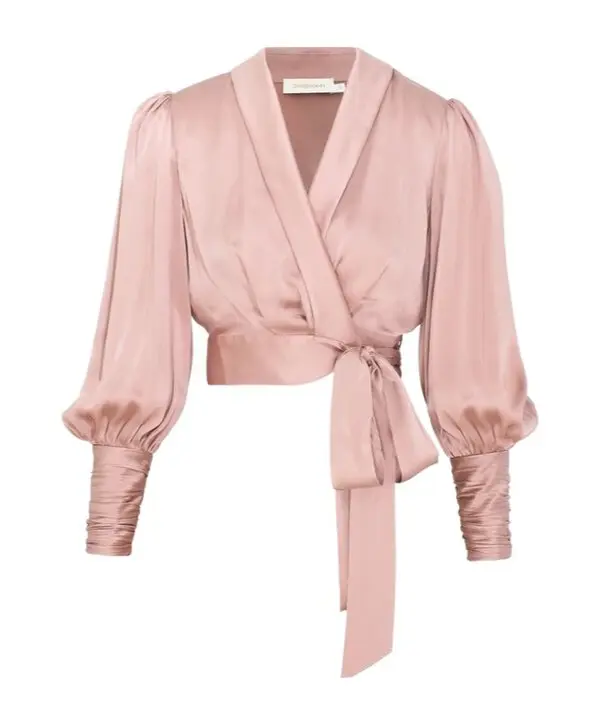 Zimmermann Wrap-design Blouse With Blouson Sleeves - Pink