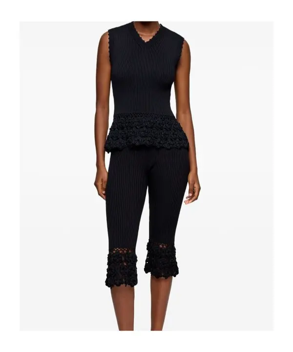 GANNI Crochet Hem Knitted Top V-neck Sleeveless - Black