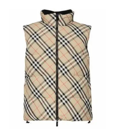Burberry Checked Padded Reversible Gilet - Nude