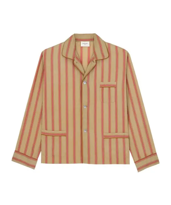 Saint Laurent Striped Button-up Pajama Top - Nude