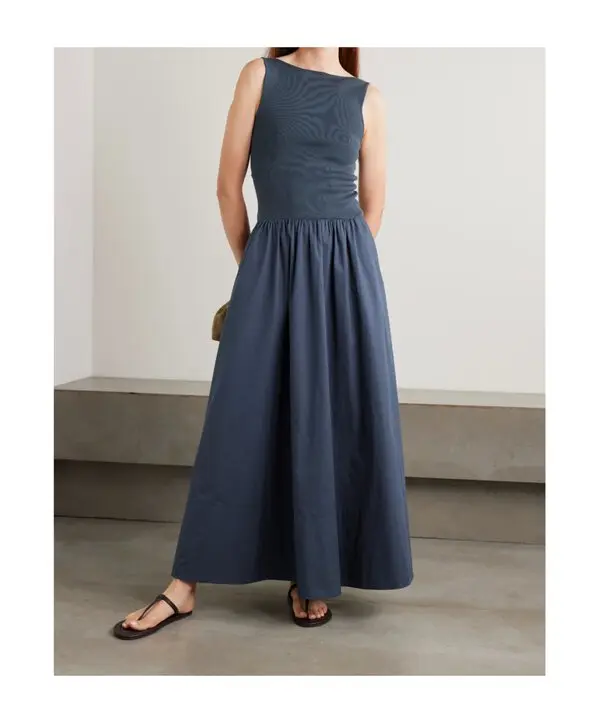 ST. AGNI Sleeveless Backless Maxi Dress With Cotton Poplin Skirt