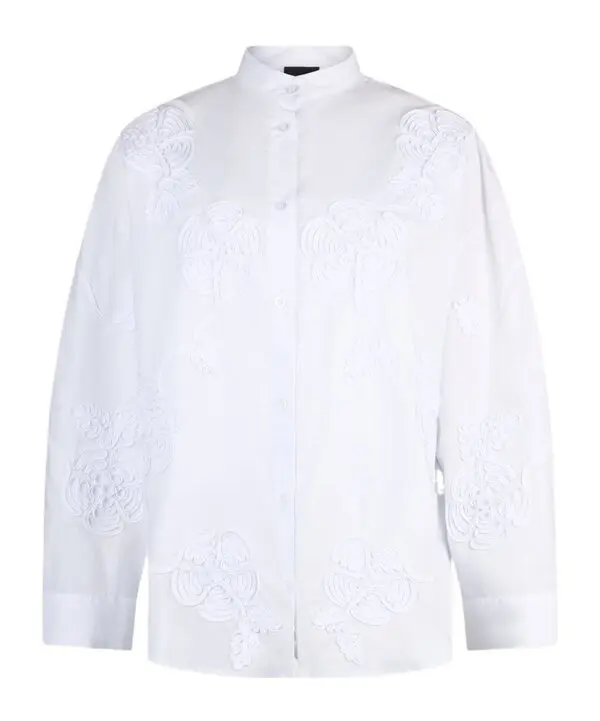 Liu Jo Floral Embroidered Mandarin Collar Shirt - White