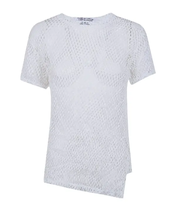 Comme Des Garçons Asymmetric-hem Mesh T-shirt - White