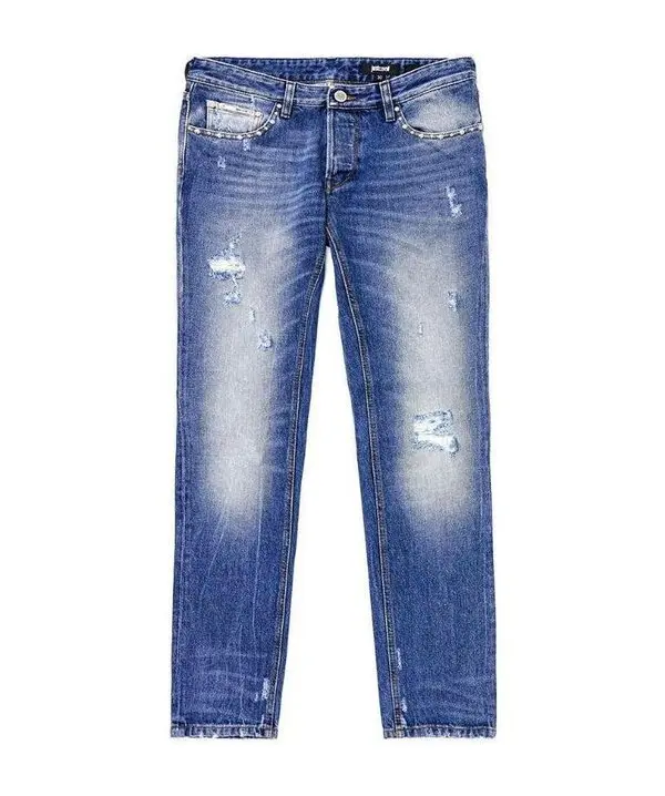 Just Cavalli Ripped Detail Straight Leg Jeans
