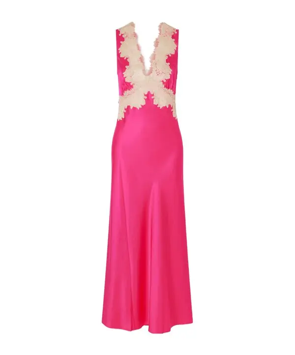 Rixo Lysandra Lace-trimmed Satin Midi Dress - Pink