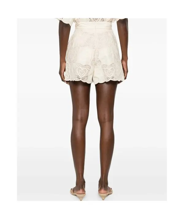 Zimmermann Wanderlust Tuck Shorts With Openwork Embroidery - White