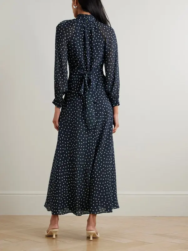 Rixo Polka Dot High Neck Maxi Dress - Navy