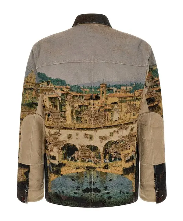 Junya Watanabe Jacquard Frayed Jacket With Landscape Print - Multicolor