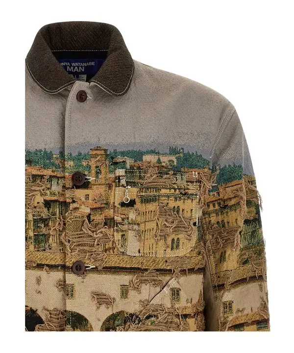 Junya Watanabe Jacquard Frayed Jacket With Landscape Print - Multicolor
