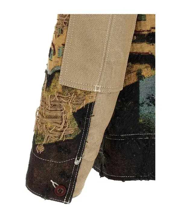 Junya Watanabe Jacquard Frayed Jacket With Landscape Print - Multicolor