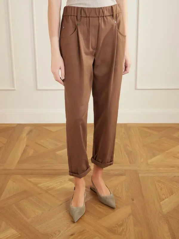 Brunello Cucinelli Belt Loop Tapered Leg Trousers - Brown