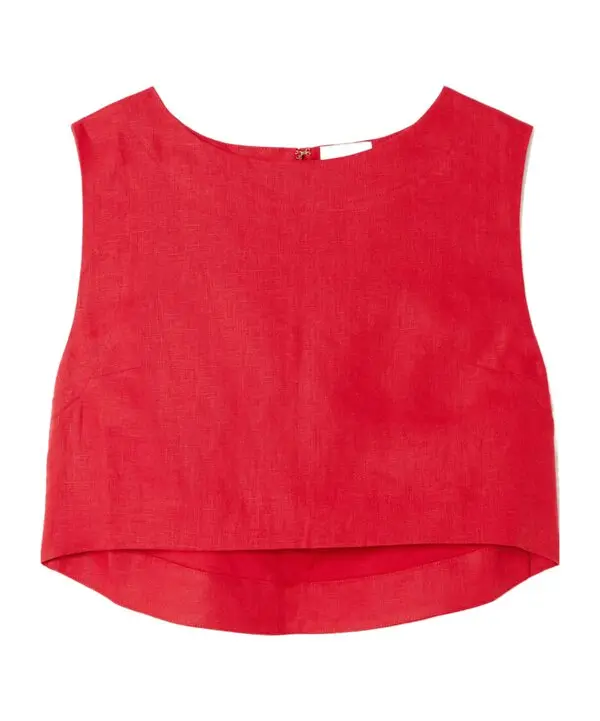 Posse Martina Cropped Linen Top - Red