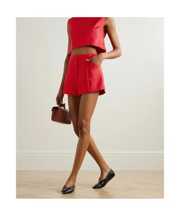 Posse Martina Cropped Linen Top - Red