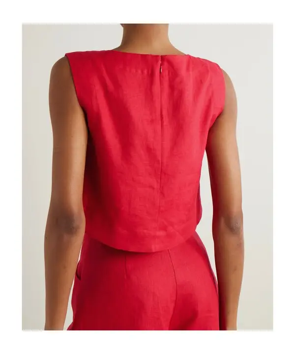 Posse Martina Cropped Linen Top - Red