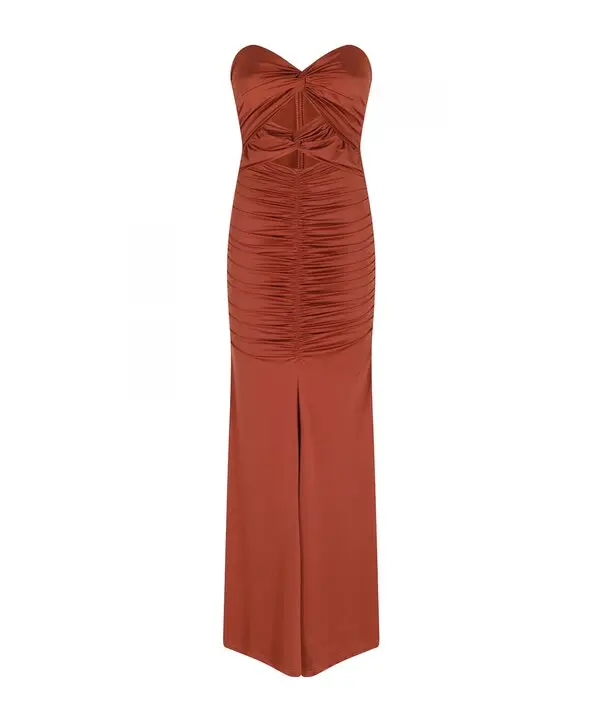 Essentiel Antwerp Strapless Ruched Maxi Dress - Brown
