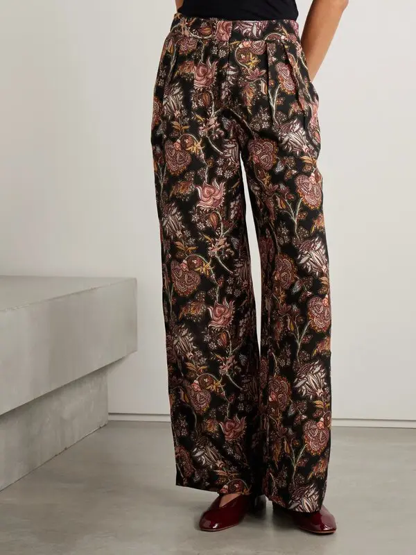 Ulla Johnson Valencia Pleated Printed Wool-blend Wide-leg Pants