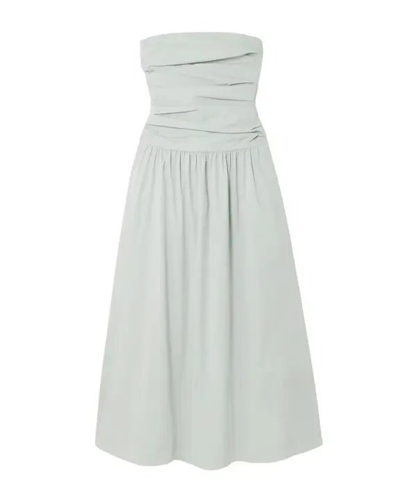 ST. AGNI Strapless Tie-back Crinkled Cotton-blend Maxi Dress - Silver