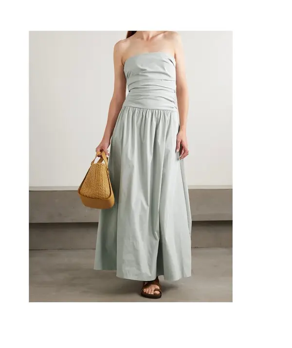 ST. AGNI Strapless Crinkled Cotton-blend Maxi Dress