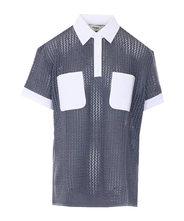Fendi Short Sleeved Knitted Polo Shirt With Chest Pockets - Gray