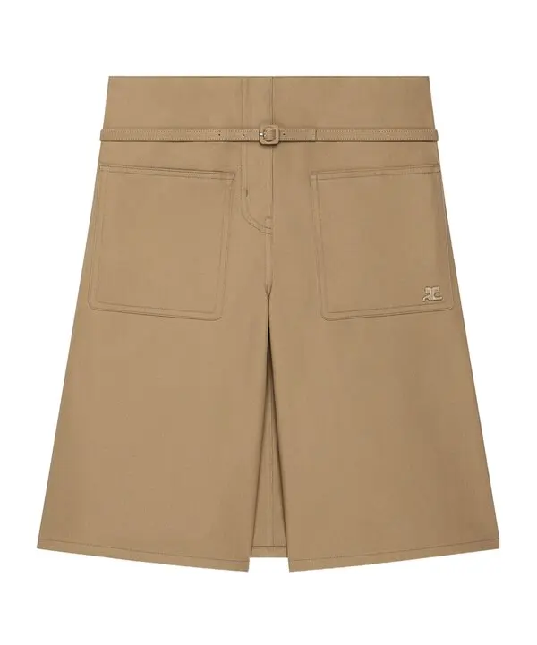 COURREGES Back-panel Belted Shorts - Dark Sand Color