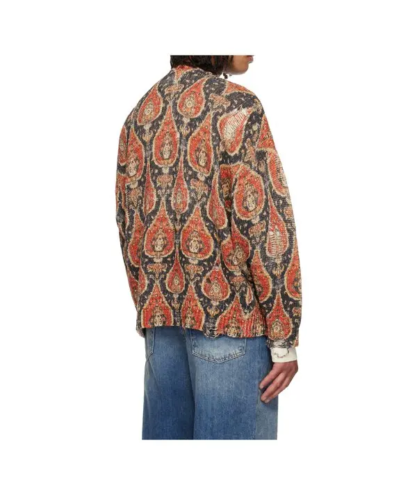 R13 Oversized Paisley Print Distressed Crew Neck Sweater
