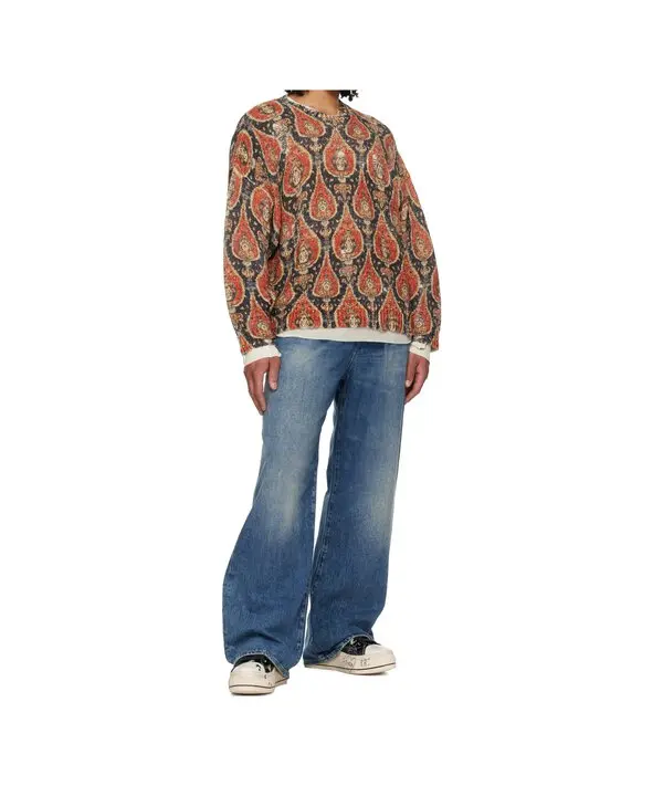 R13 Oversized Paisley Print Distressed Crew Neck Sweater