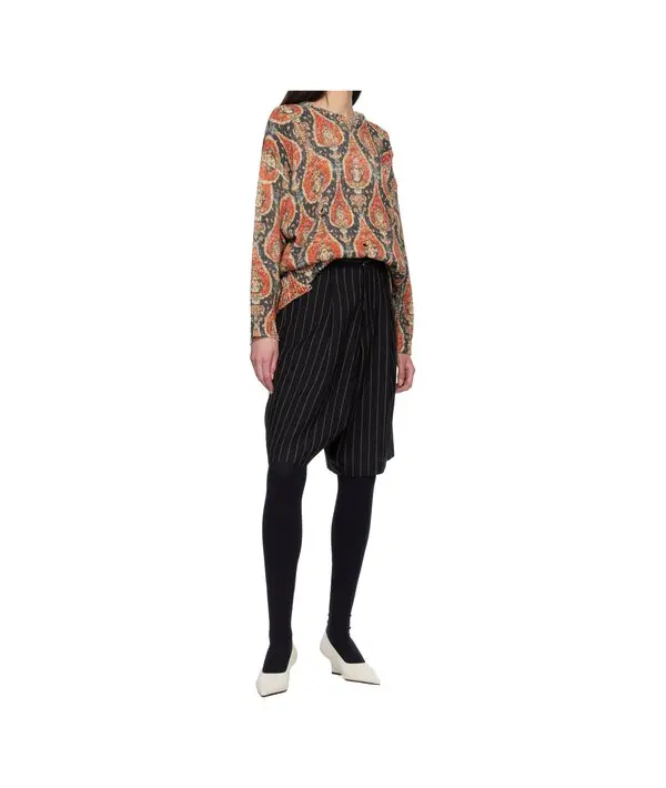 R13 Oversized Paisley Print Distressed Crew Neck Sweater