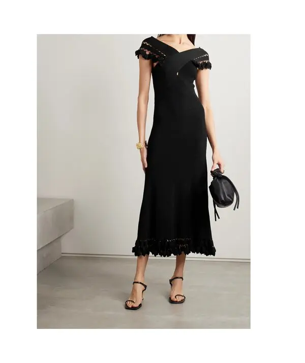 Ulla Johnson Fiora Ribbed Knit Maxi Dress With Crochet Lace Detail
