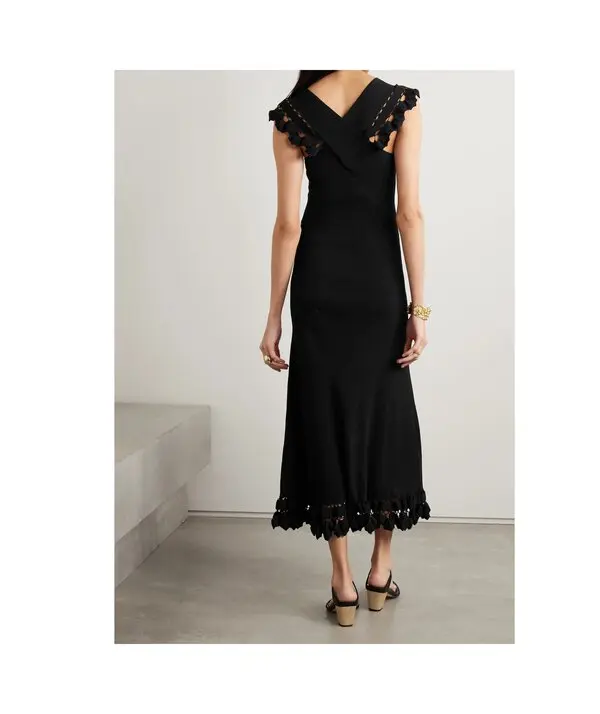 Ulla Johnson Fiora Ribbed Knit Maxi Dress With Crochet Lace Detail