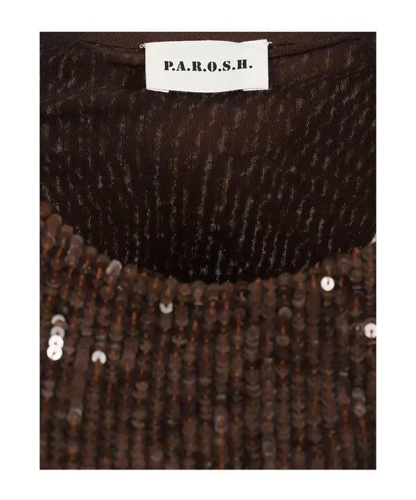 P.a.r.o.s.h Sequin Embellished Sleeveless Top - Brown