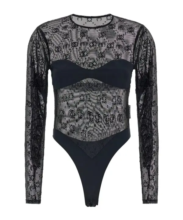 MARINE SERRE Moonogram Long Sleeve Bodysuit - Black