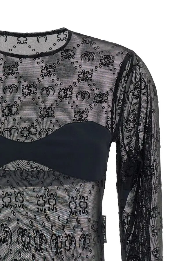 MARINE SERRE Moonogram Long Sleeve Bodysuit - Black