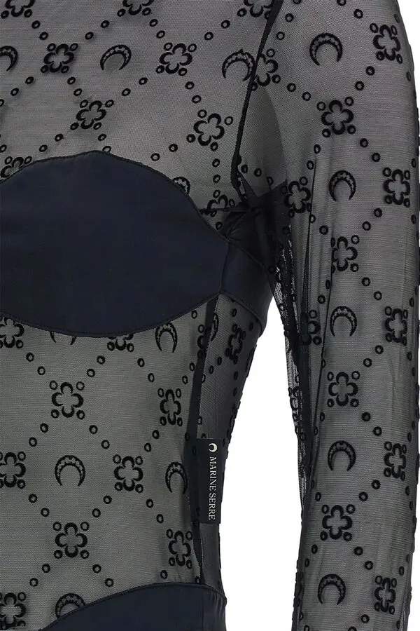 MARINE SERRE Moonogram Long Sleeve Bodysuit - Black