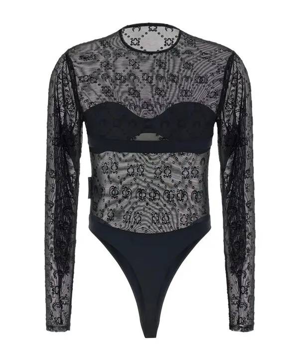 MARINE SERRE Moonogram Long Sleeve Bodysuit - Black