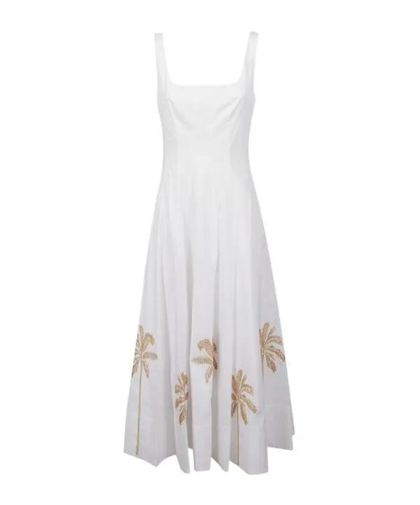 Staud Wells Embroidered Midi Dress - White