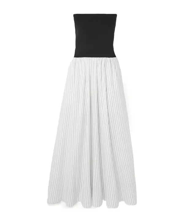 ST. AGNI Strapless Jersey And Pinstriped Organic Cotton Maxi Dress - Offwhite